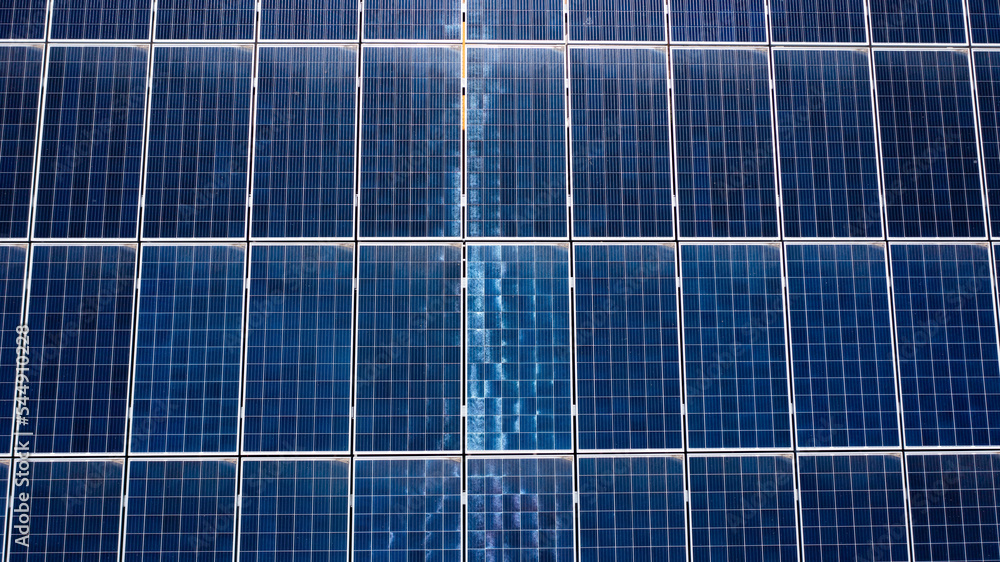 Overhead aerial view showing the texture of solar panels from above ...