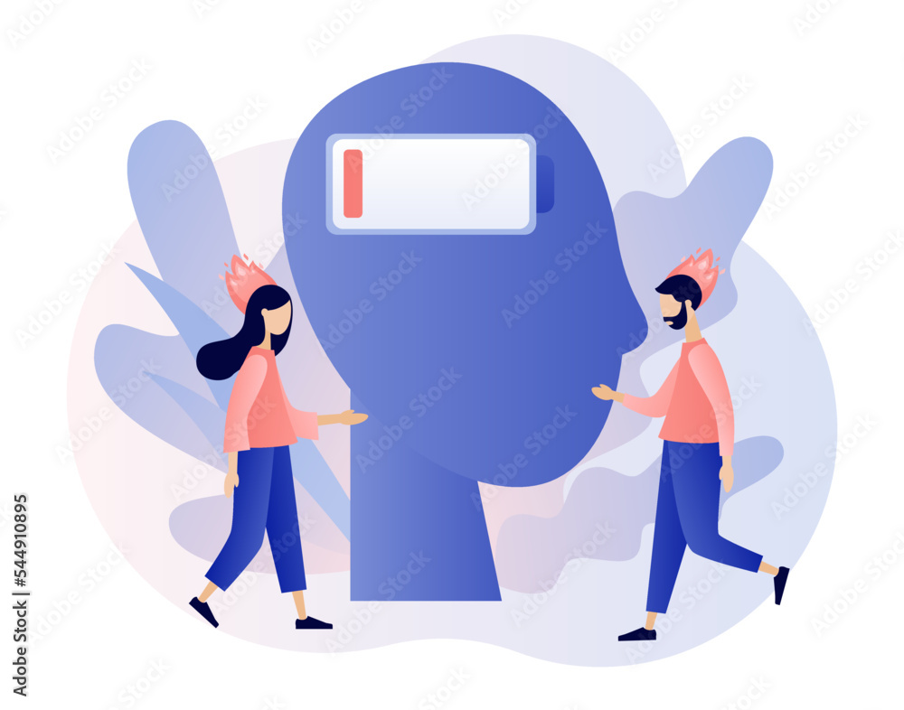 Emotional burnout. Overwork people. Low energy, tiredness, depression ...