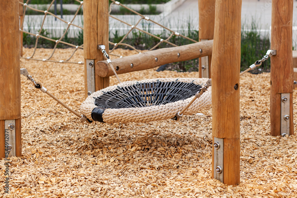 Playground with Modern Swing Nest from Robinia Timber with Natural ...