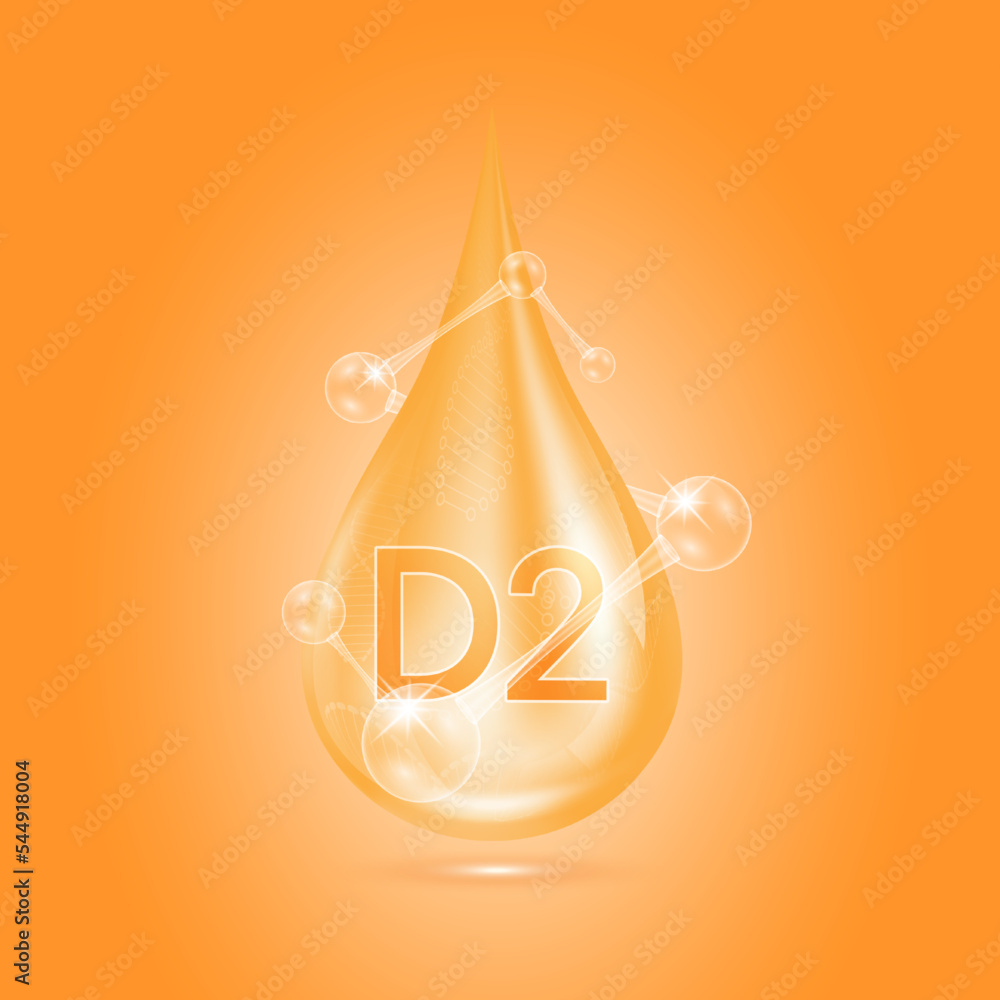 Vitamins D2 collagen serum water drop isolated on dark background ...