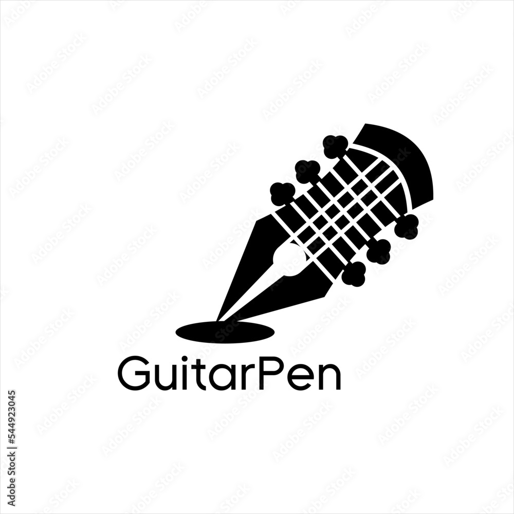 Guitar logo design. illustration of guitar element with pen. Unique ...
