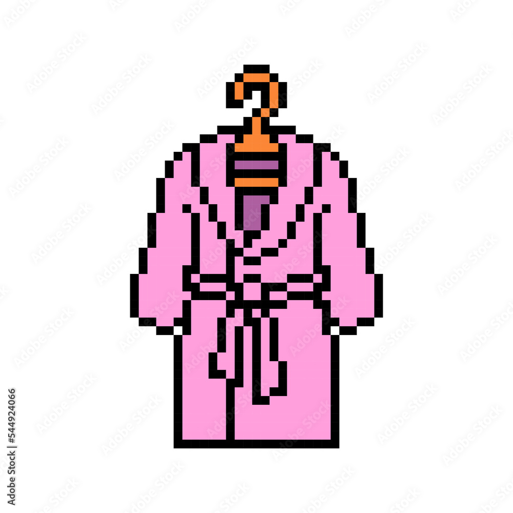 Pixel art long pink coat or a bathrobe with a belt on a hanger isolated ...