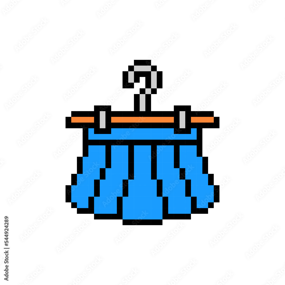 Pixel art symbol of a blue skirt on a hanger isolated on white ...