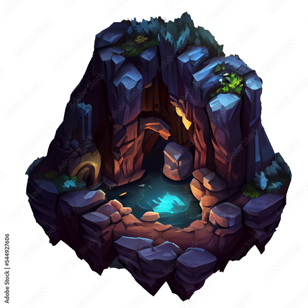 illustration of an isometric cave game concept art with transparent ...
