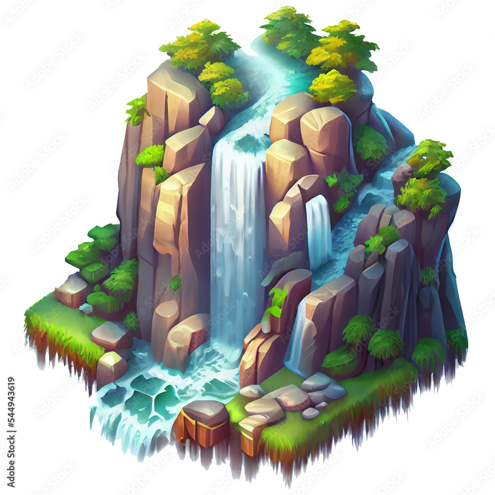 fantasy waterfall game concept art on transparent background Stock ...