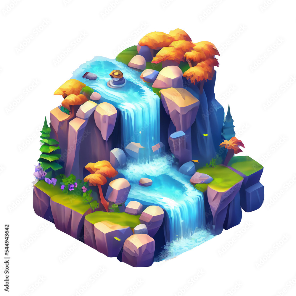 fantasy waterfall game concept art on transparent background Stock ...