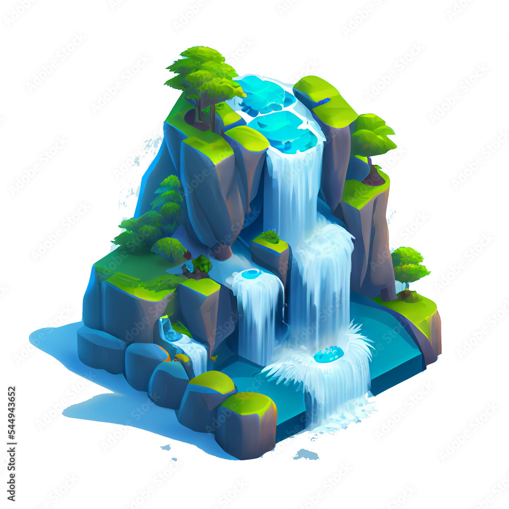 fantasy waterfall game concept art on transparent background Stock ...
