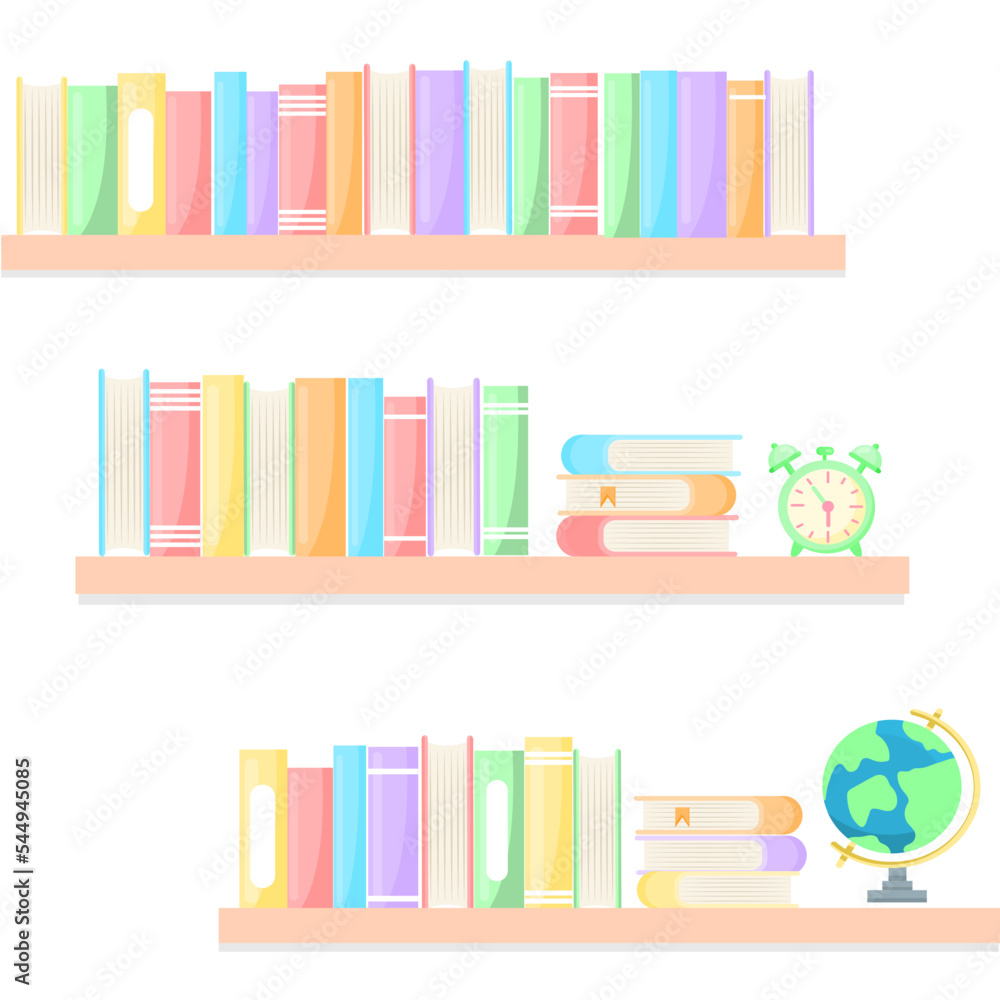 Vector cartoon image of the bookshelves of a library or bookstore ...