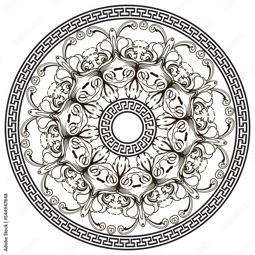 Mandala. Baroque mandala pattern. Black and white floral Damask ...