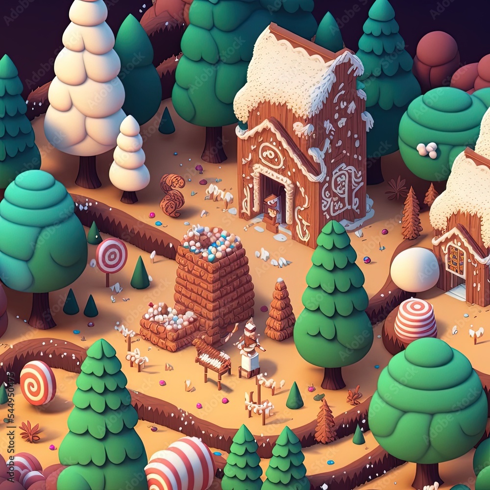 Cute gingerbread house with forest, cookie landscape diorama, Christmas ...