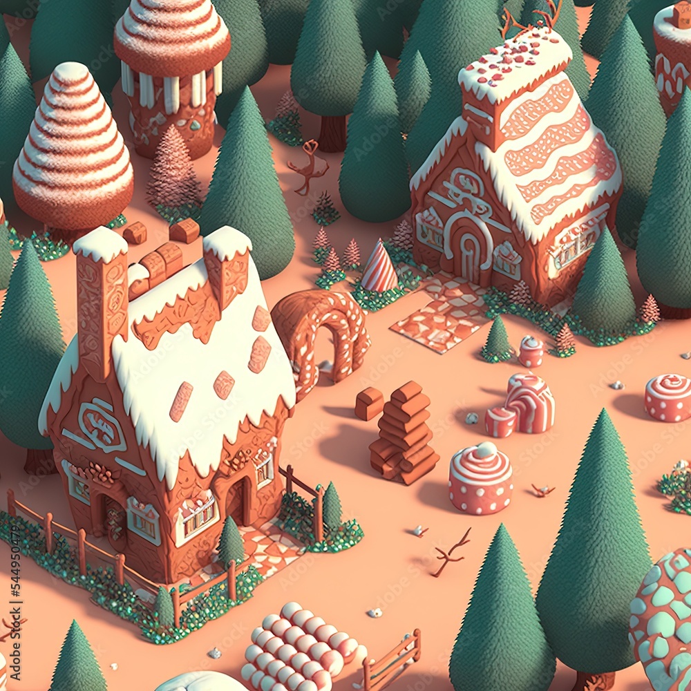 Cute gingerbread house with forest, cookie landscape diorama, Christmas ...