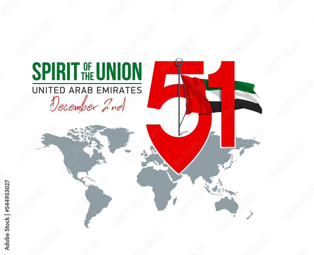Fifty-one UAE national day, Spirit of the union. Point map banner with ...