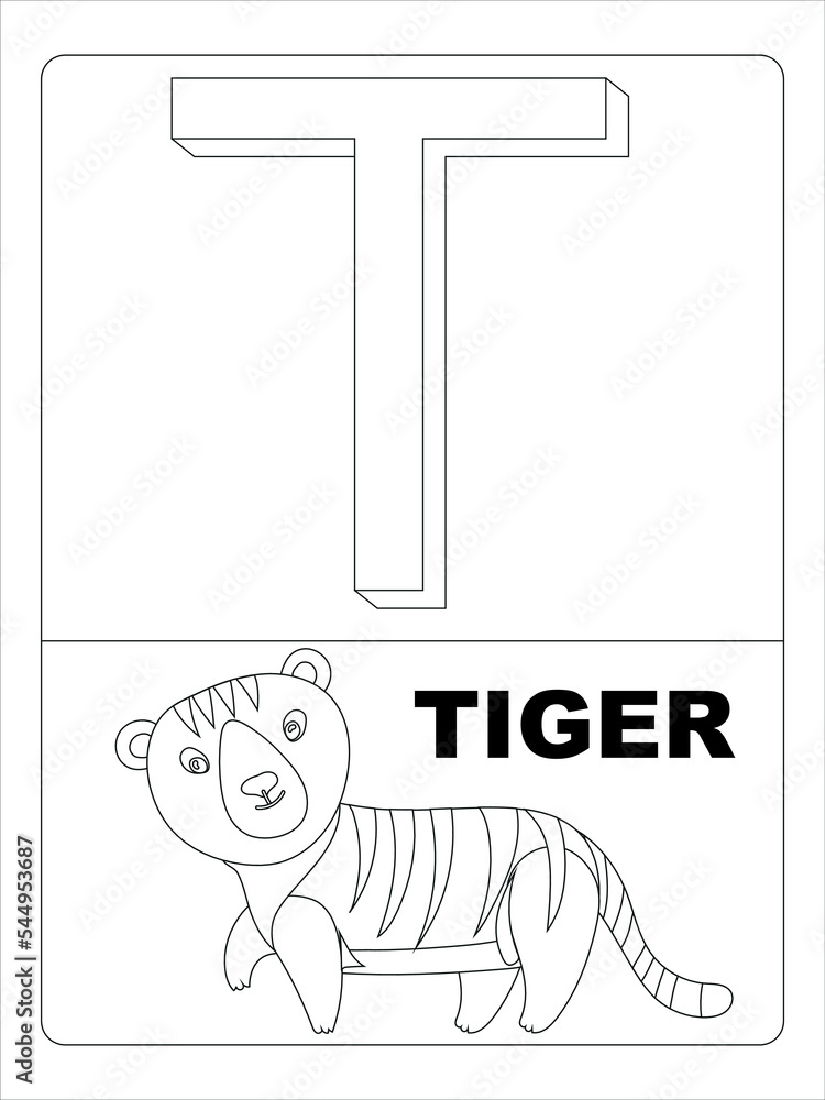 Alphabet Animal Coloring page for kids line art Stock Vector | Adobe Stock