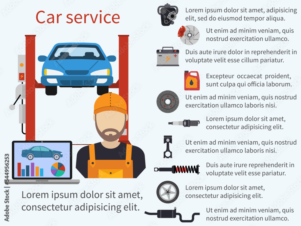 Car service. Auto service and repair. Infographics car repair. Mechanic ...