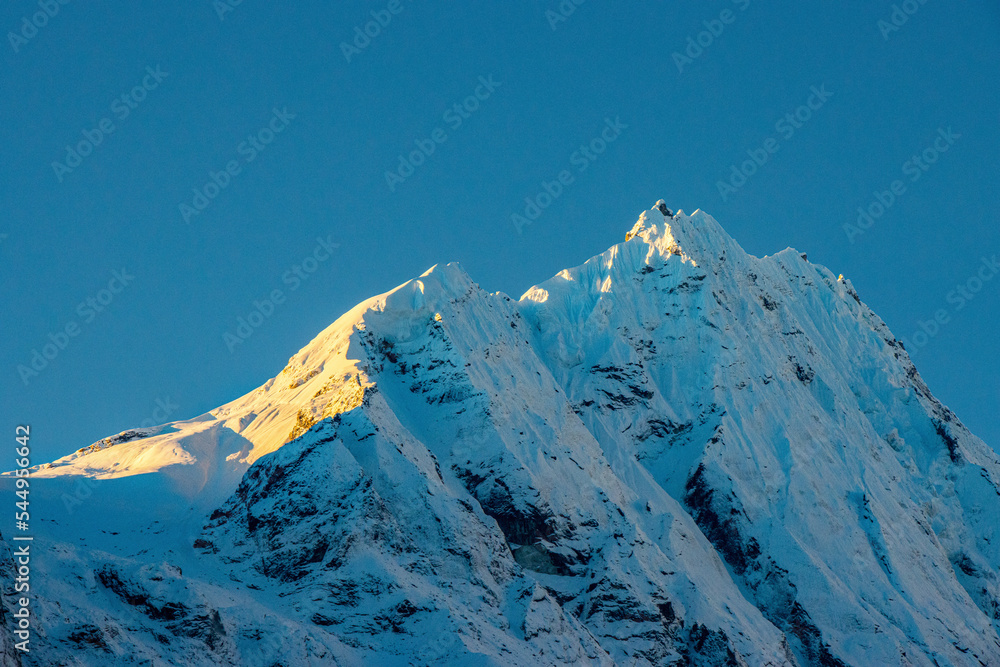 Sunrise in Mt. Manaslu seen in Manaslu Circuit Trek in Himalayas, Nepal ...