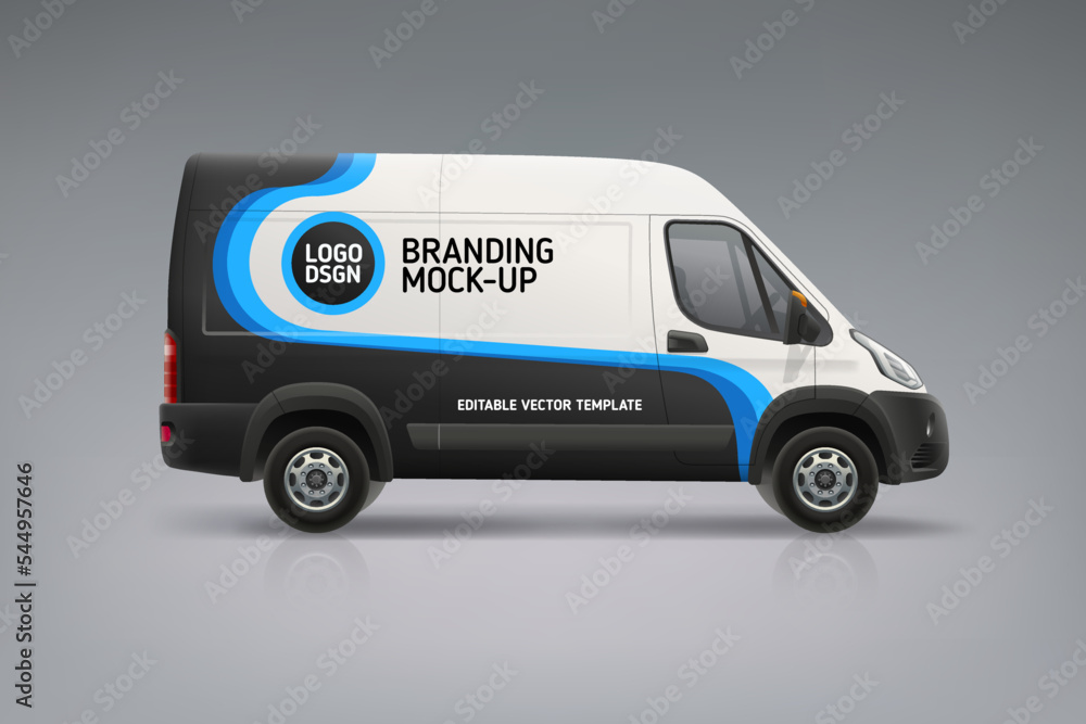 Vecteur Stock Branding Van mockup. Abstract blue graphics corporate ...