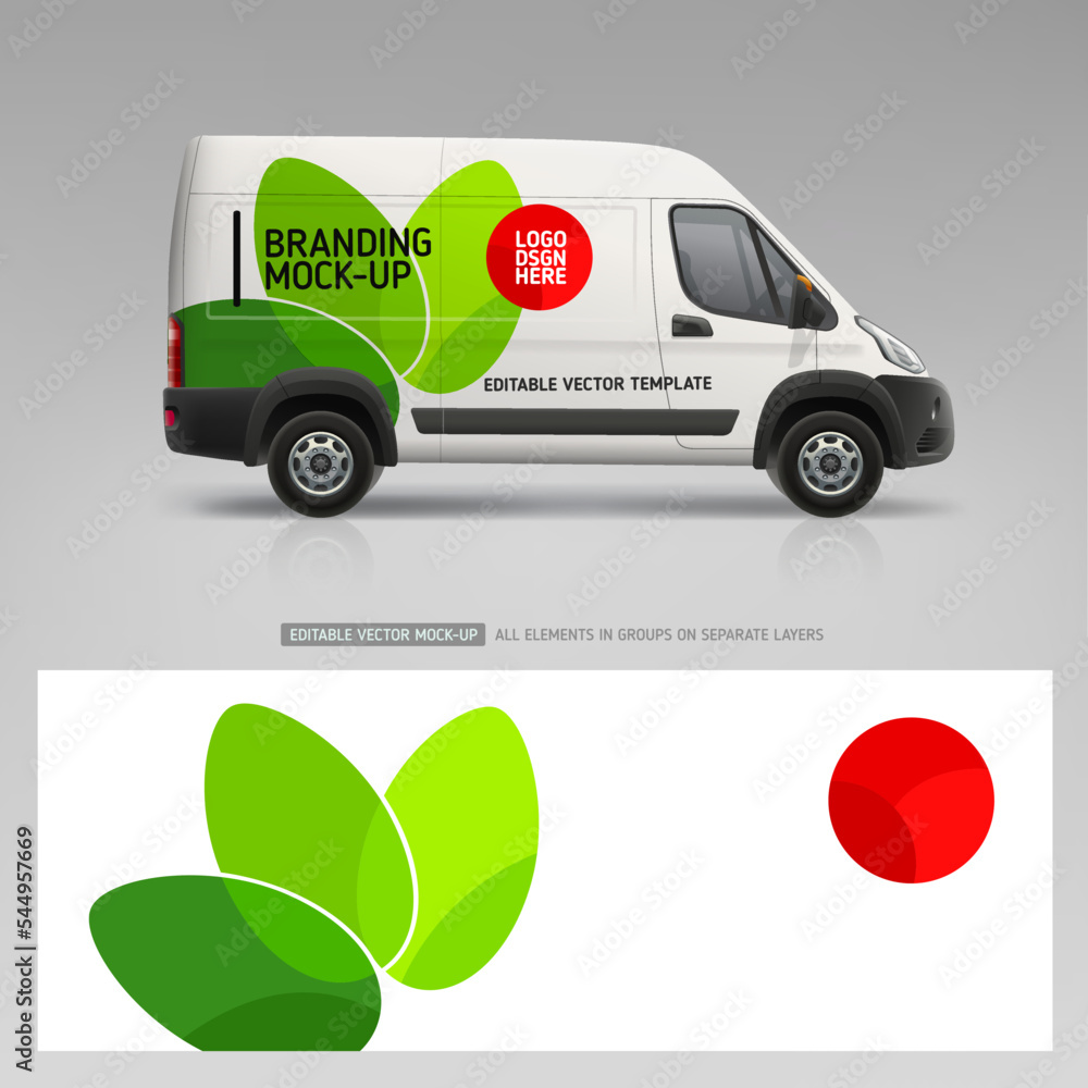 Realistic Van mockup with branding livery design. Abstract green ...