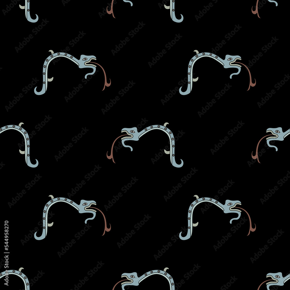 Seamless animal ethnic pattern with fantastic snakes. Ancient Mexican ...
