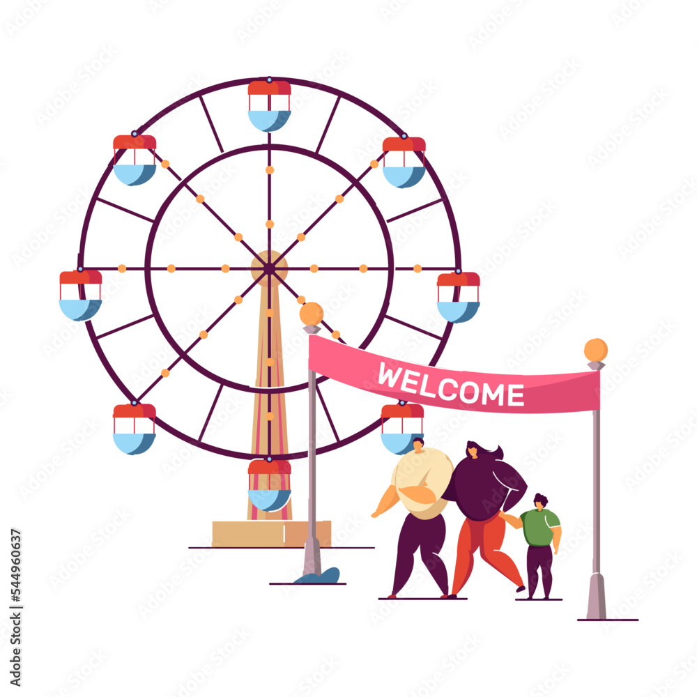 Family going to fun fair vector illustration. People having fun ...