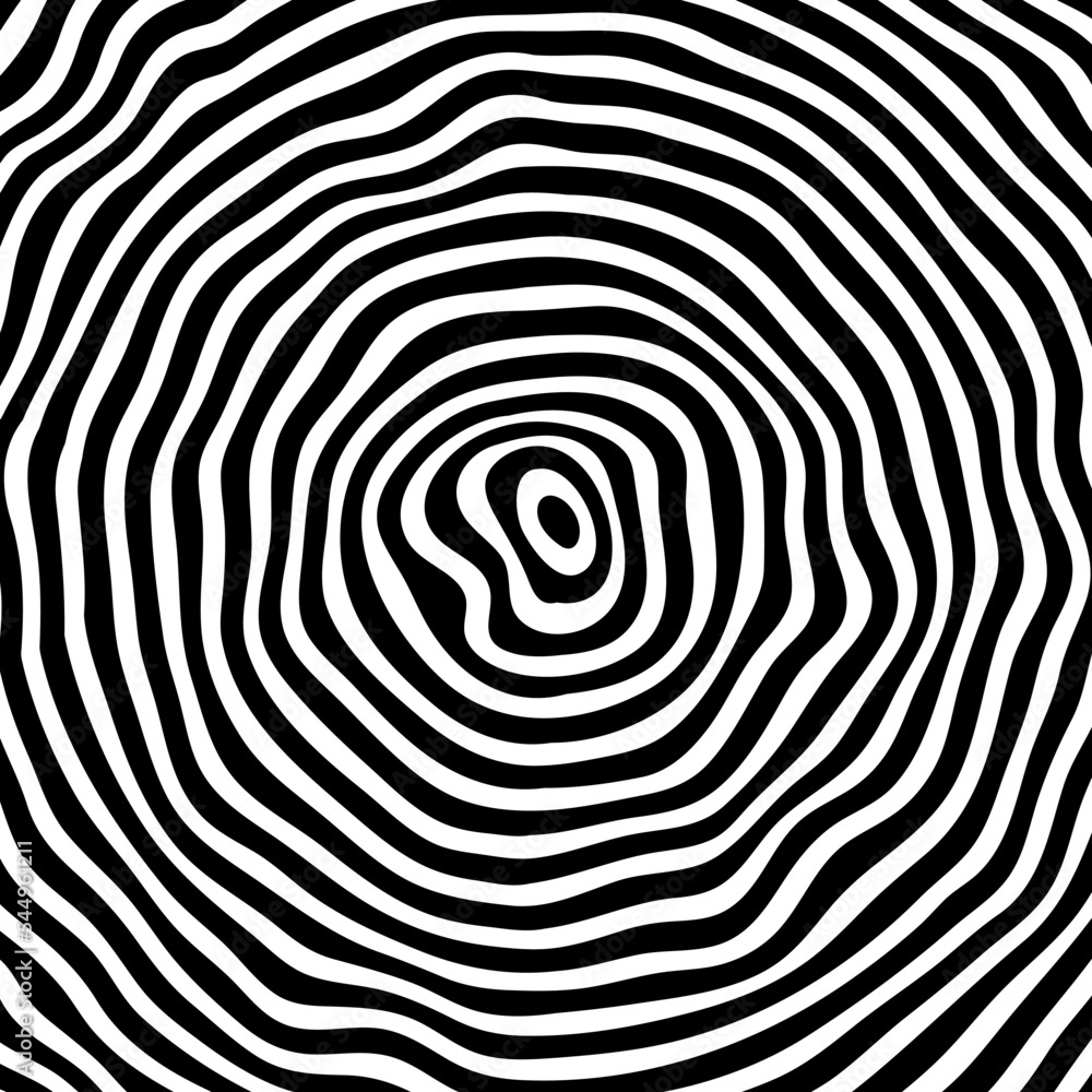 Abstract deformed psychedelic stripes in circle form. Wavy geometric ...