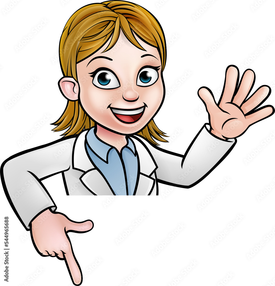 Cartoon Scientist Character Pointing at Sign Stock Illustration | Adobe ...
