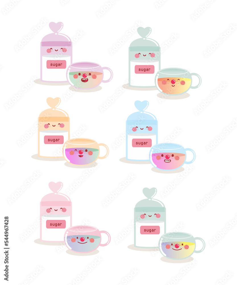 Adesivo, Elemento, cozinha, Chá, açúcar, xícara, mesa posta, açucareiro ...