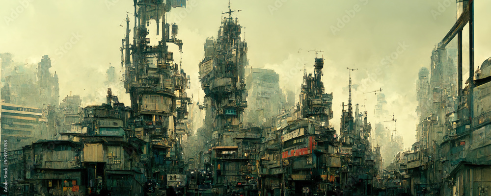 Science fiction neo futuristic city, with high buildings, digital ...
