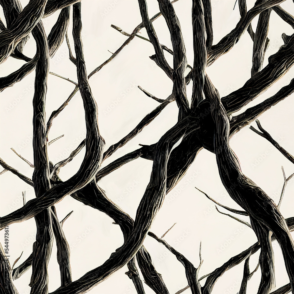 Seamless pattern of old stocky oak tree texture and curved branches ...
