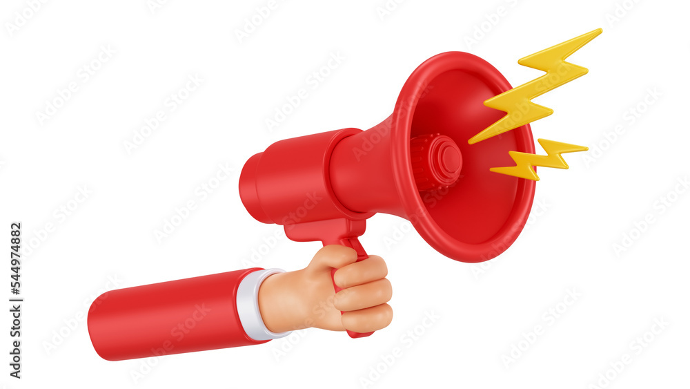 Cartoon hand holding red megaphone Stock Illustration | Adobe Stock