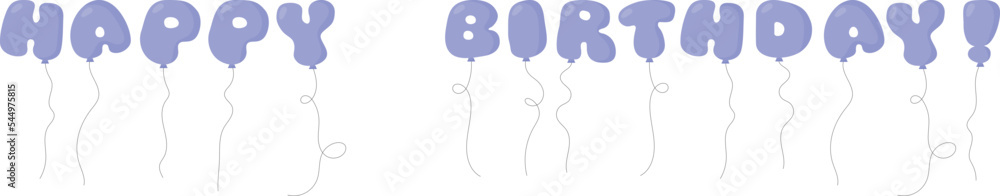 Happy Birthday party balloon text tied with strings. Vector ...