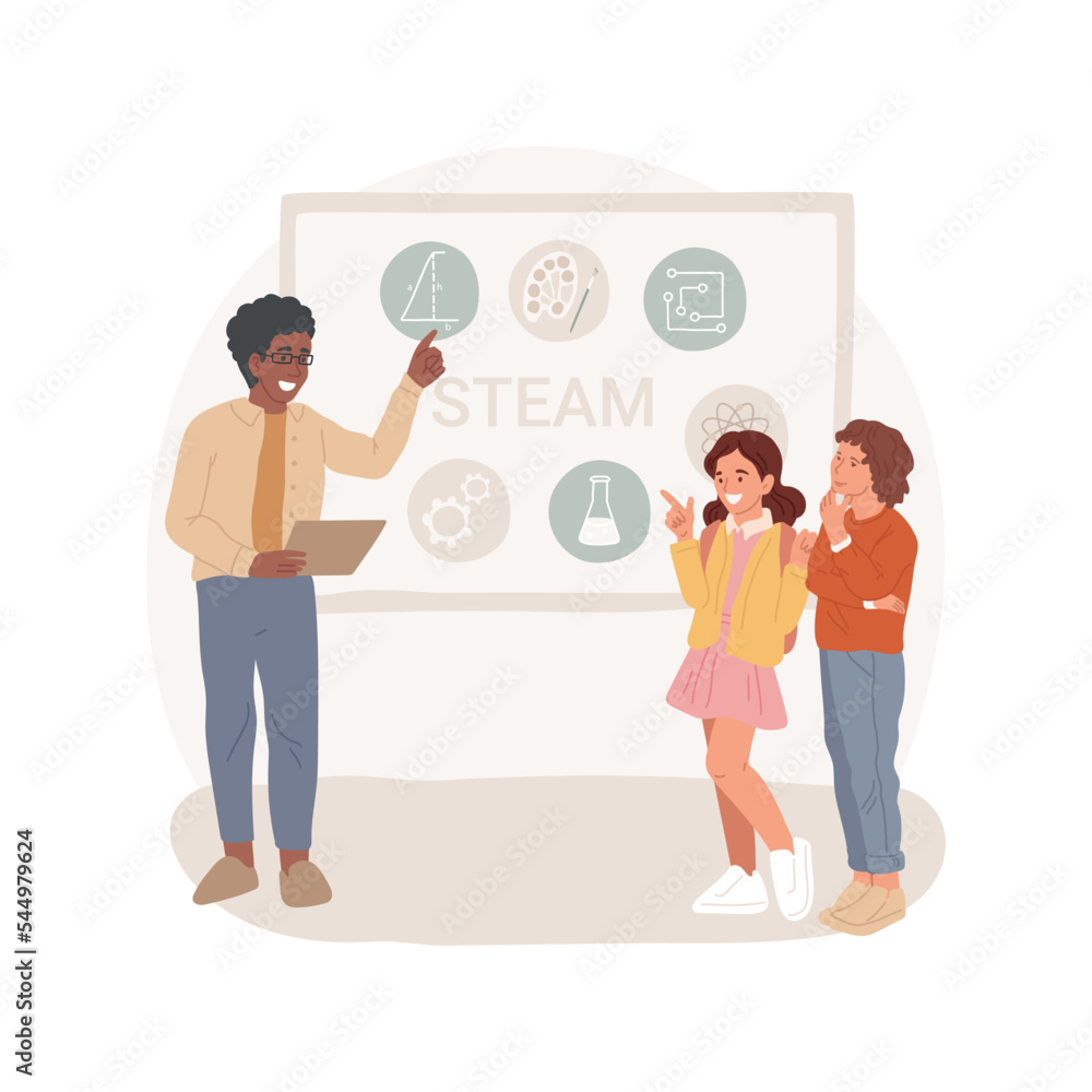STEAM focused school isolated cartoon vector illustration. STEAM magnet ...