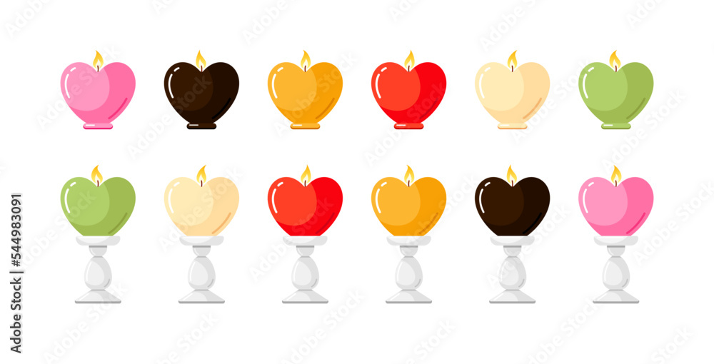 Heart shape candles with fire in candlesticks. Love symbol with burning ...