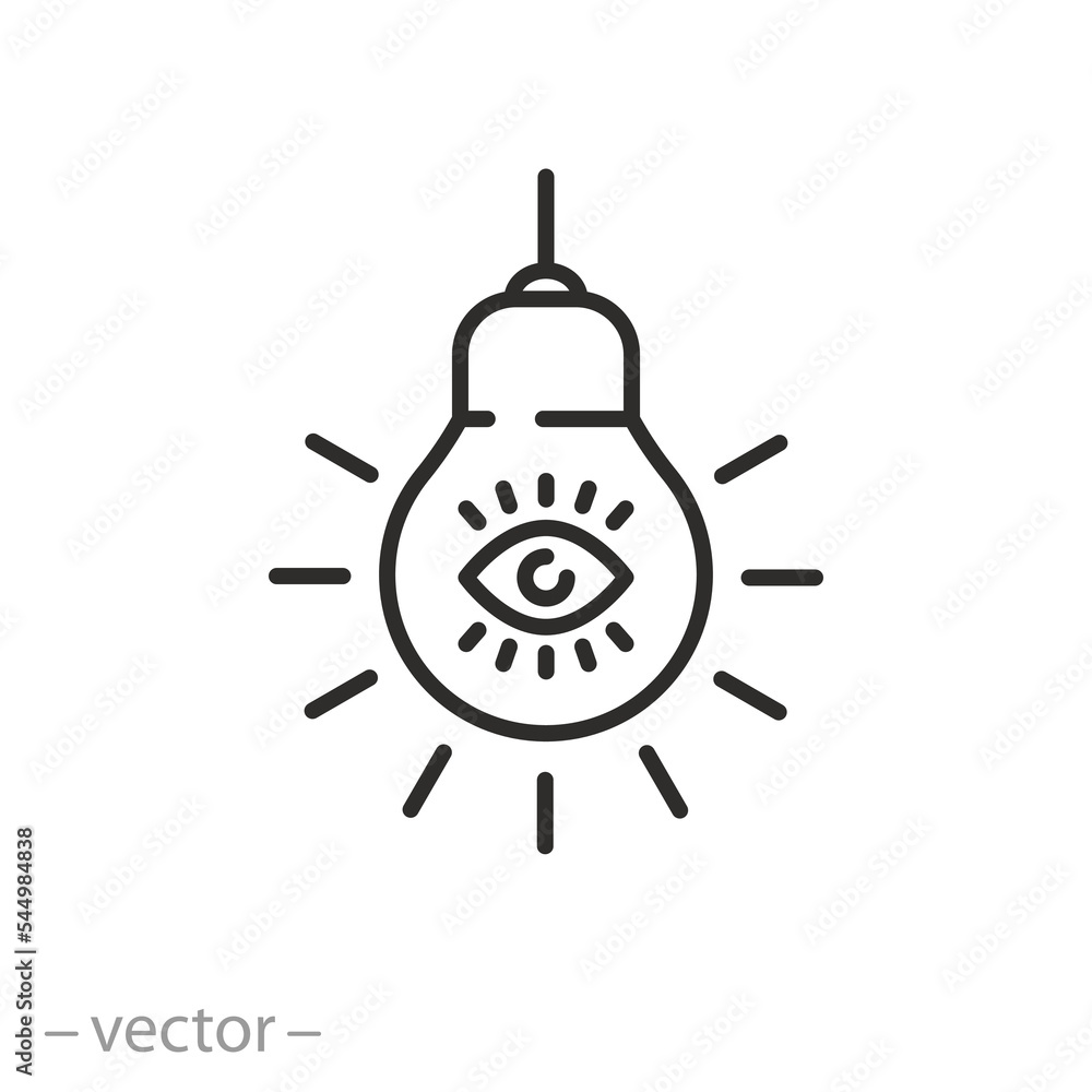 vision idea icon, light bulb with eye, creative look, thin line symbol ...