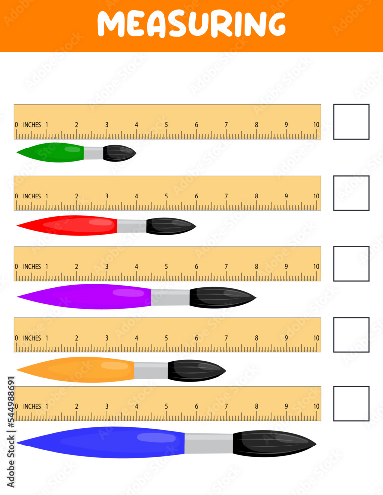 Measuring length with ruler. Education developing worksheet. Game for ...