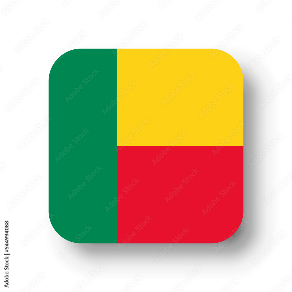Benin flag - flat vector square with rounded corners and dropped shadow. Stock Vector | Adobe Stock