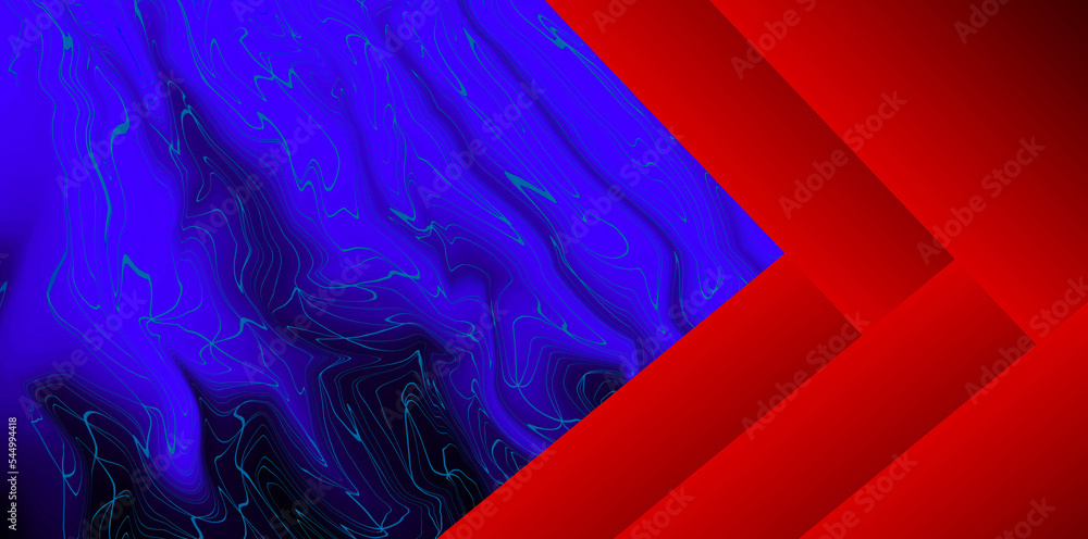 Abstract liquid neon glitch blue wave background with bright red line ...
