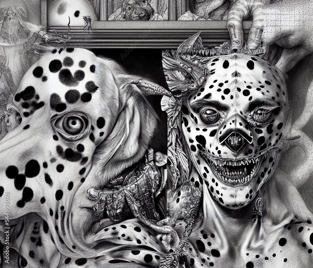 Dalmatians horror clown and octopus Cthulhu monster dog matte paint ...