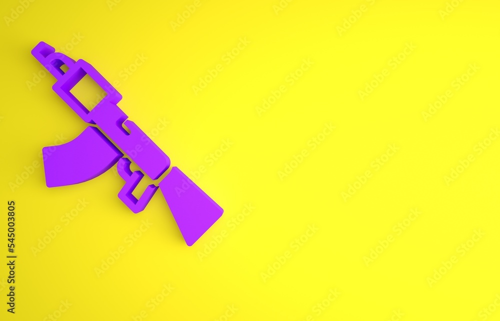 Purple Submachine gun icon isolated on yellow background. Kalashnikov ...
