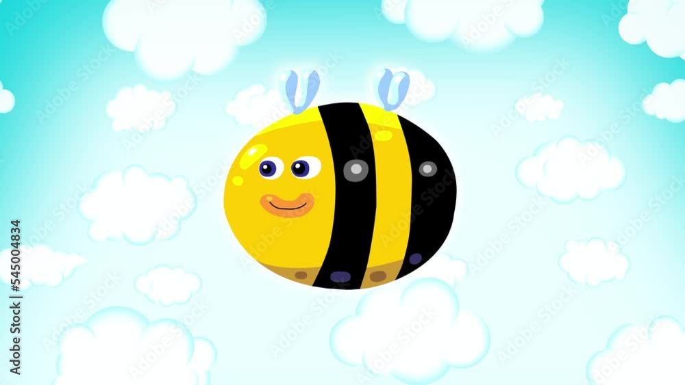 Cartoon kawaii character bees striped flying on clouds background ...