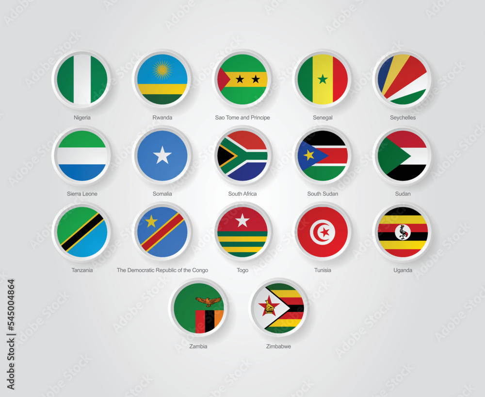 3D embossed and circular design flag icons for African countries ...