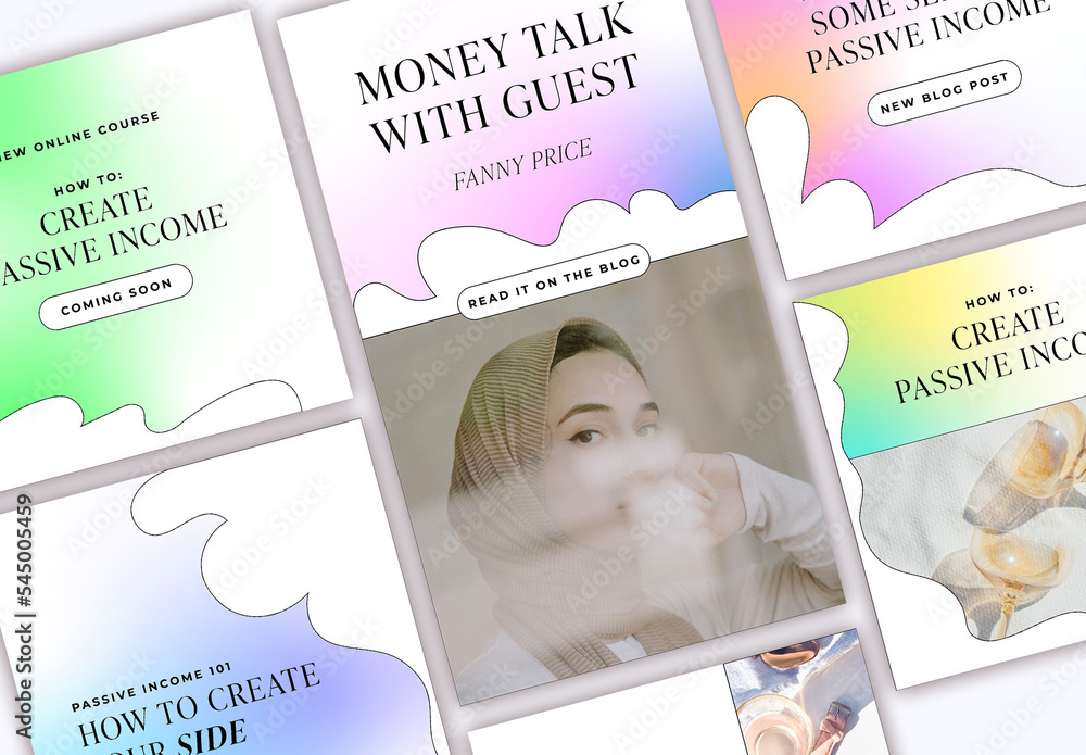 Set of Social Media Posts with Gradient Elements Stock Template | Adobe ...