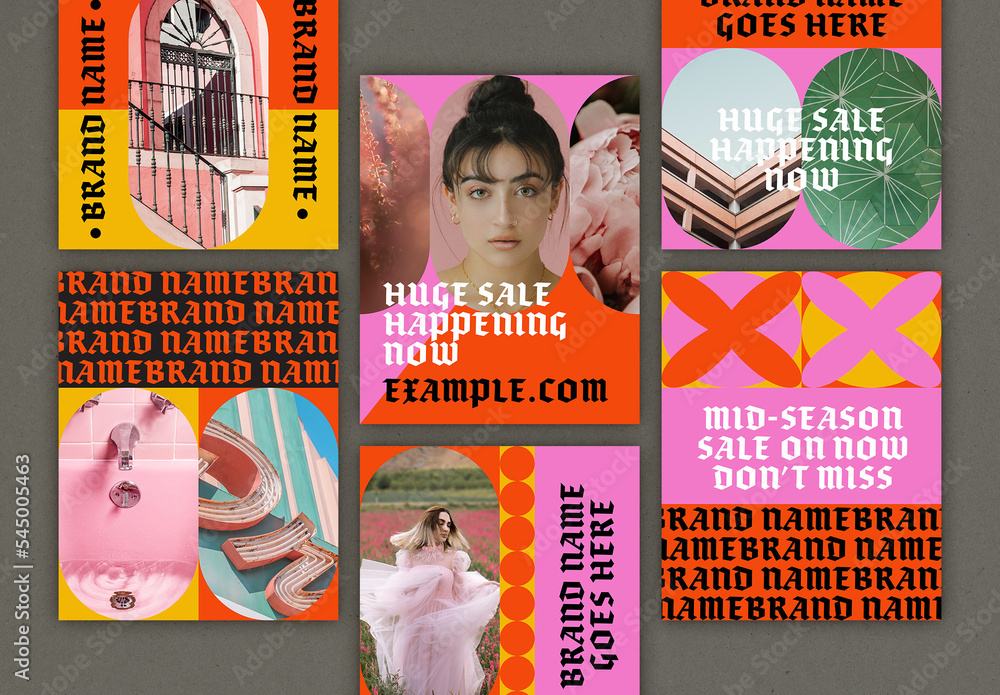 Set of Bold Social Media Posts with Geometric Elements Stock Template ...