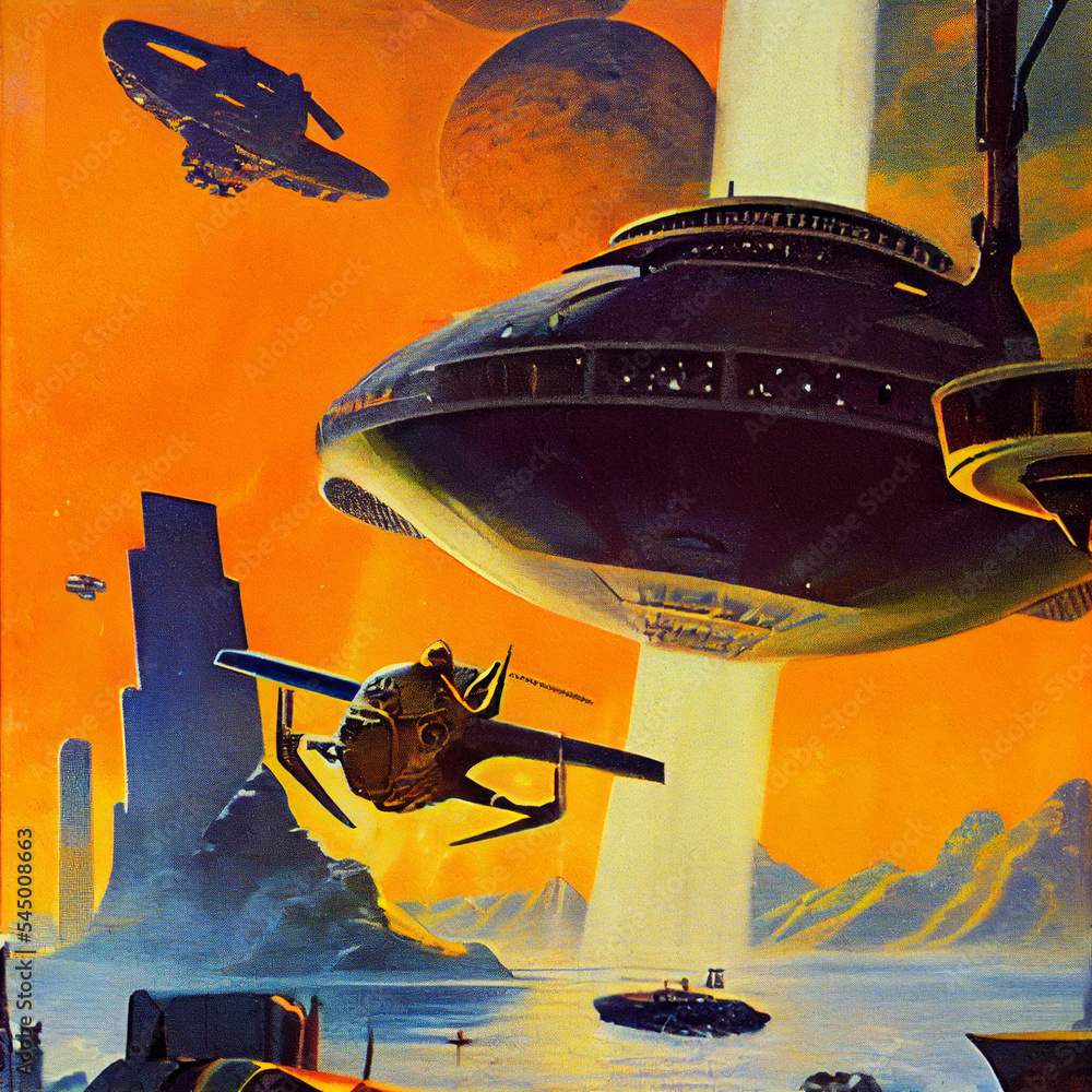 1970s pulp science fiction book cover art! Stock Illustration | Adobe Stock