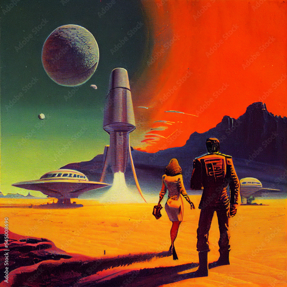 1970s pulp science fiction book cover art! Stock Illustration | Adobe Stock