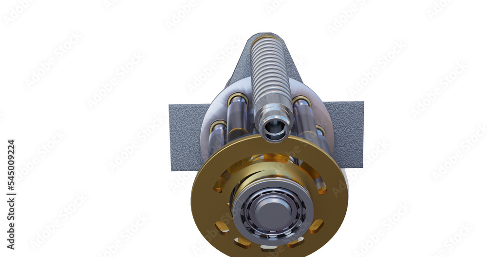 Hydraulic piston pump with oil showing the internal details bearing ...