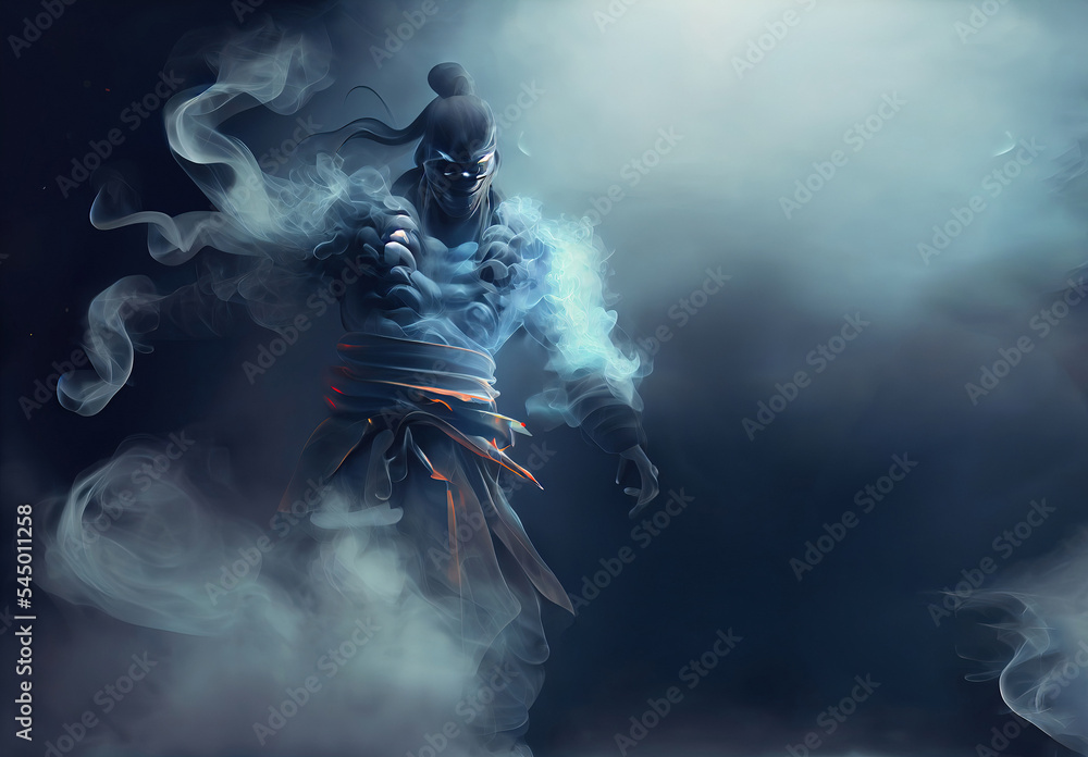 Magic blue Smoke summons Out mythical warrior nightmare, mixed digital ...