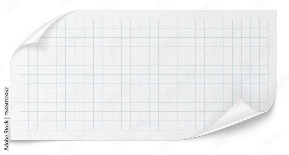 Checkered paper on a transparent background. White note pad paper ...