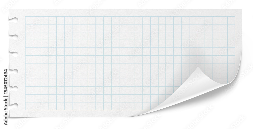 Checkered paper on a transparent background. White note pad paper ...