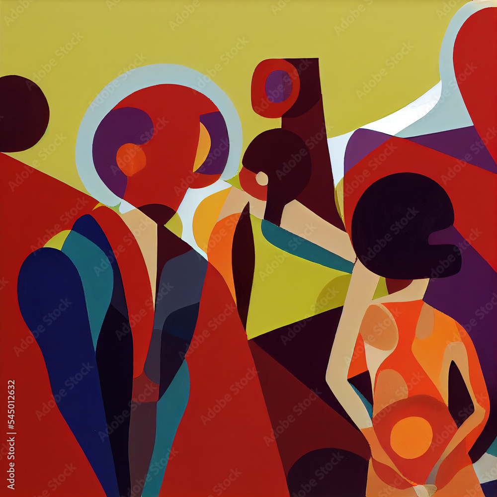 Crowds of people at a party, Abstract gouache / Acrylic painting on ...