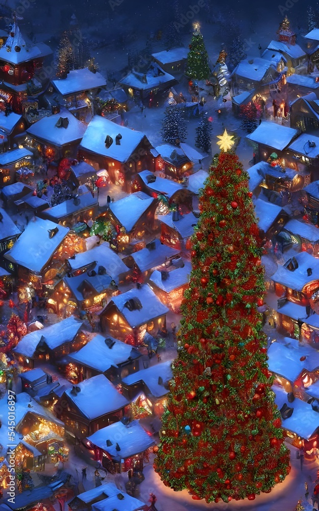 In the picture, there is a village made entirely out of Christmas trees ...